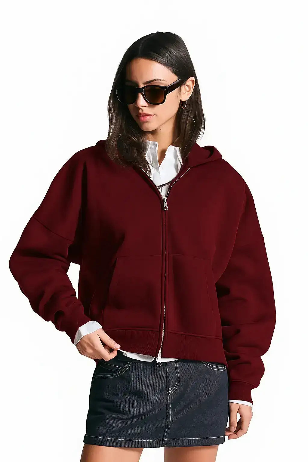 LT1K Maroon Zip-Up Oversize Crop hoodie. – lessthan1thousand
